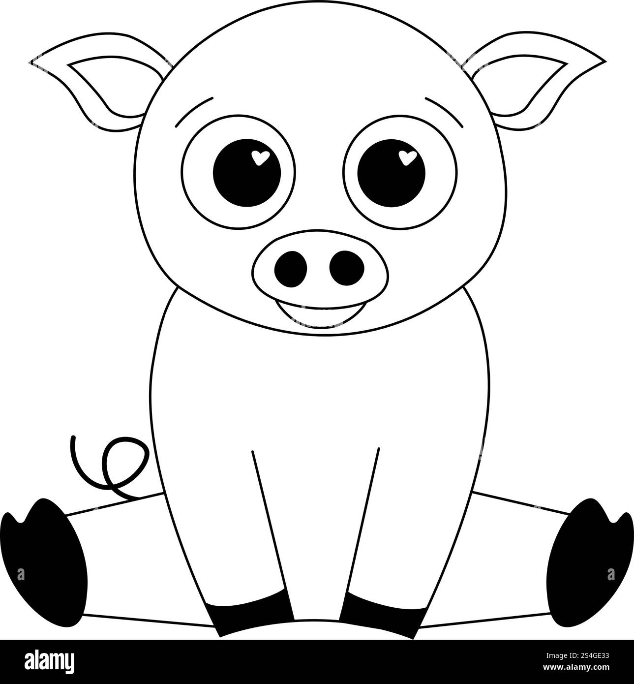 Cute pig black and white vector illustration on transparent background ...