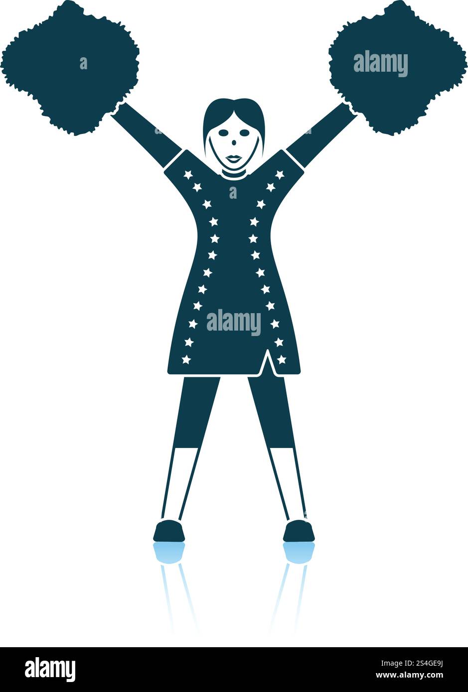 American football cheerleader girl icon. Shadow reflection design ...