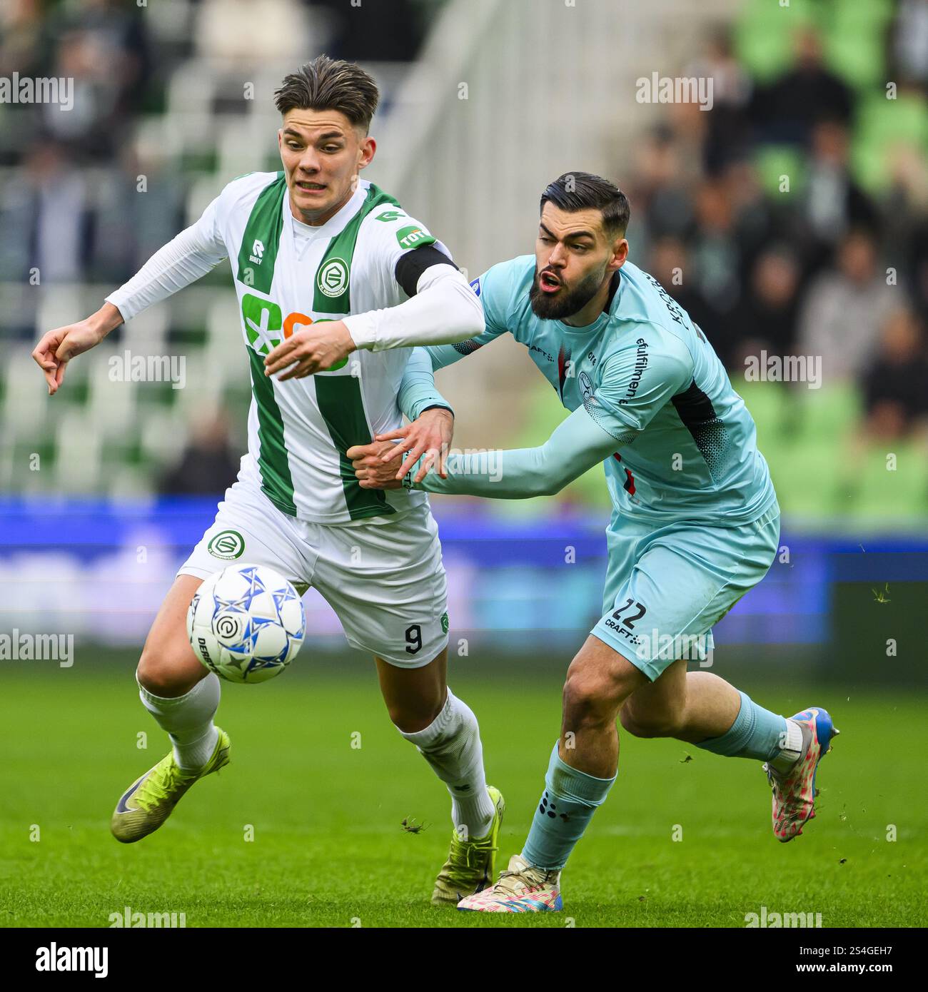 GRONINGEN - (l-r) Brynjolfur Willumsson of FC Groningen, Theo Barbet of ...