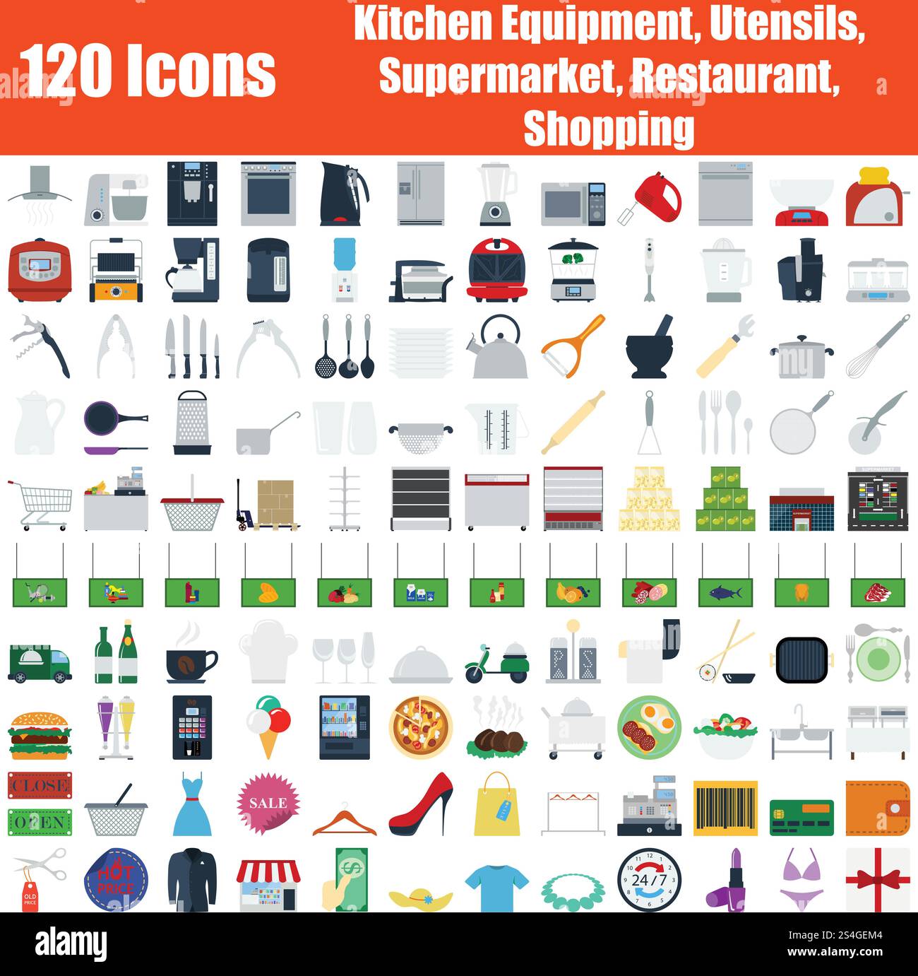 Set of 120 Icons. themes. Color Flat Design. Vector Illustration Stock ...