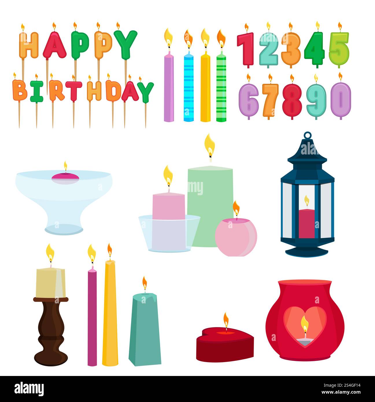 Funny colored candles for birthday party. Cartoon vector set of ...