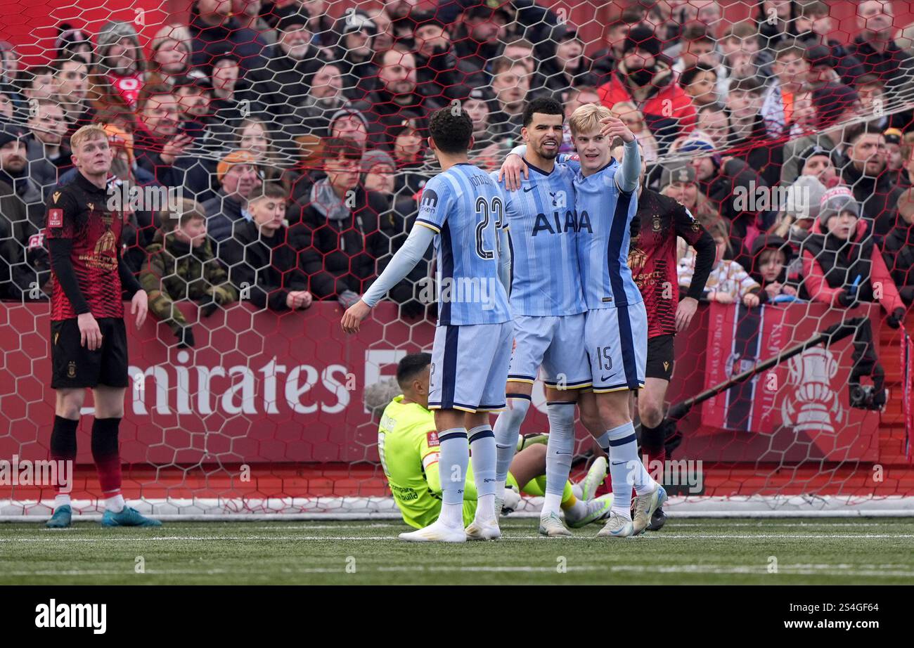(left to right) Tottenham Hotspur's Brennan Johnson, Dominic Solanke ...