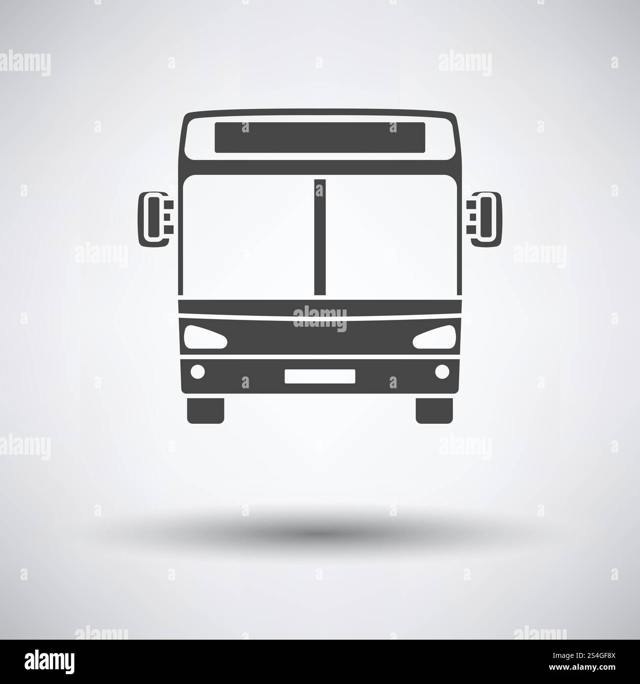 City bus icon front view on gray background, round shadow. Vector ...