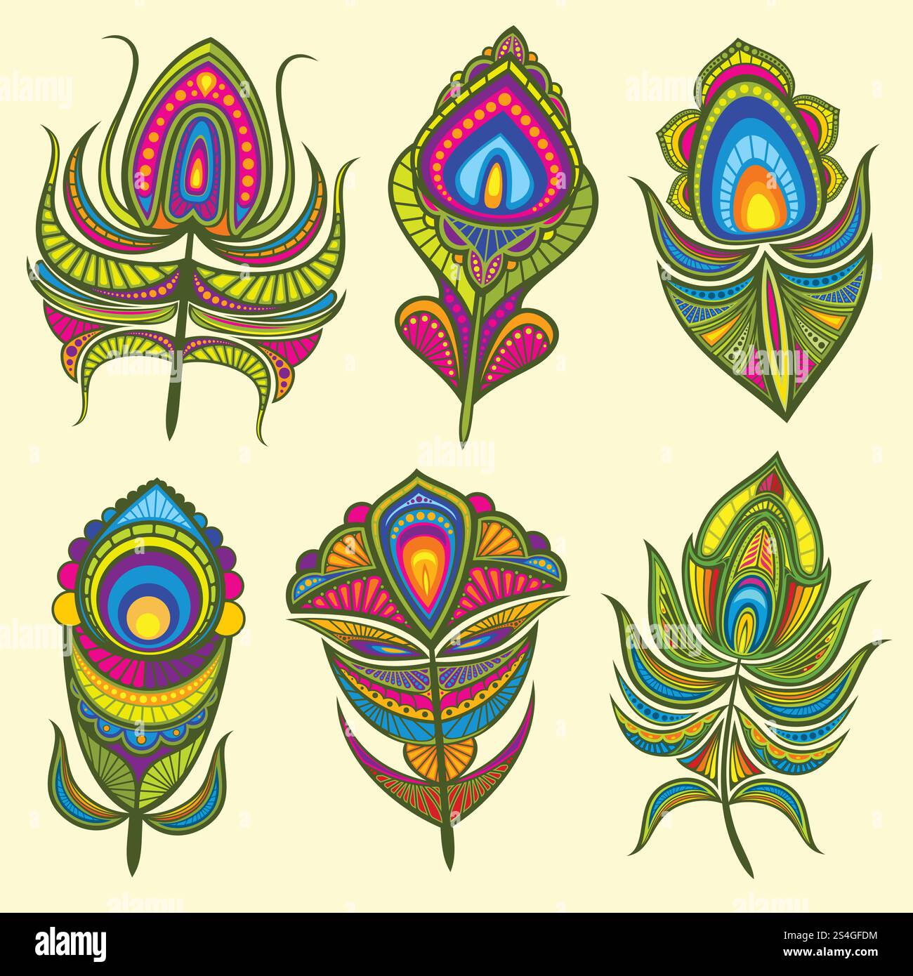 Peacock bird feathers vector. Collection of plume colored vintage ...