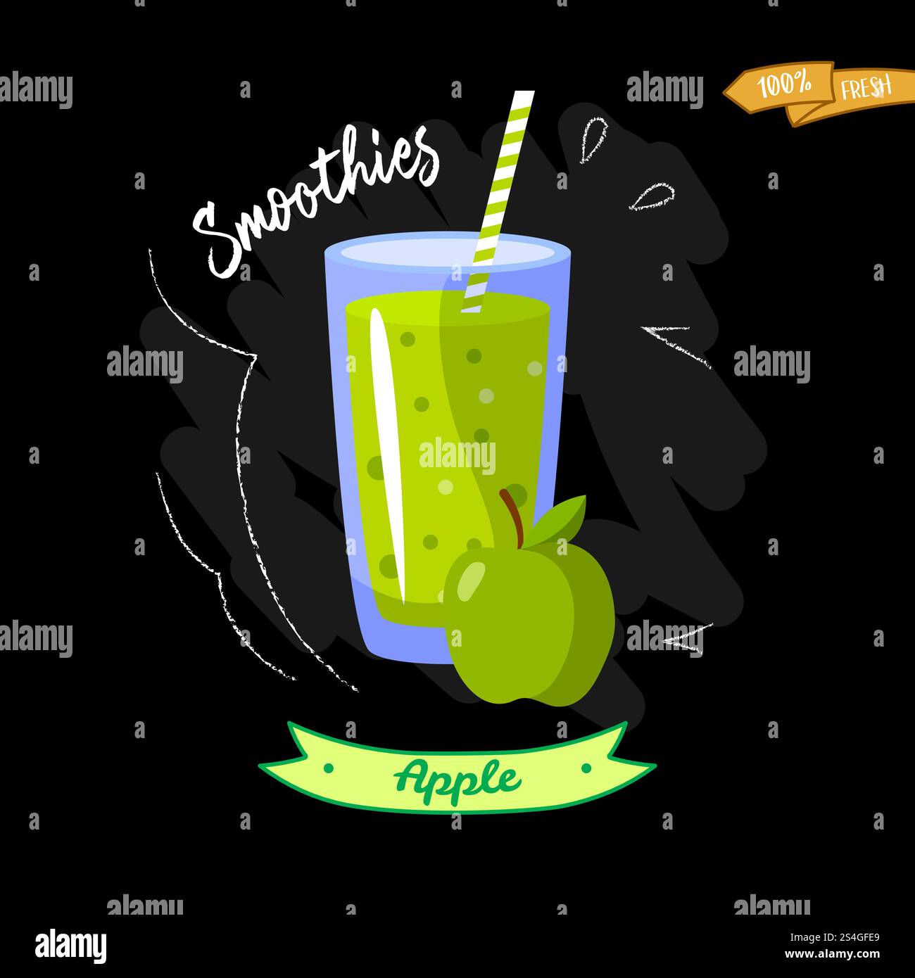 Glass of smoothies on black background. Apple. Summer design - good for ...