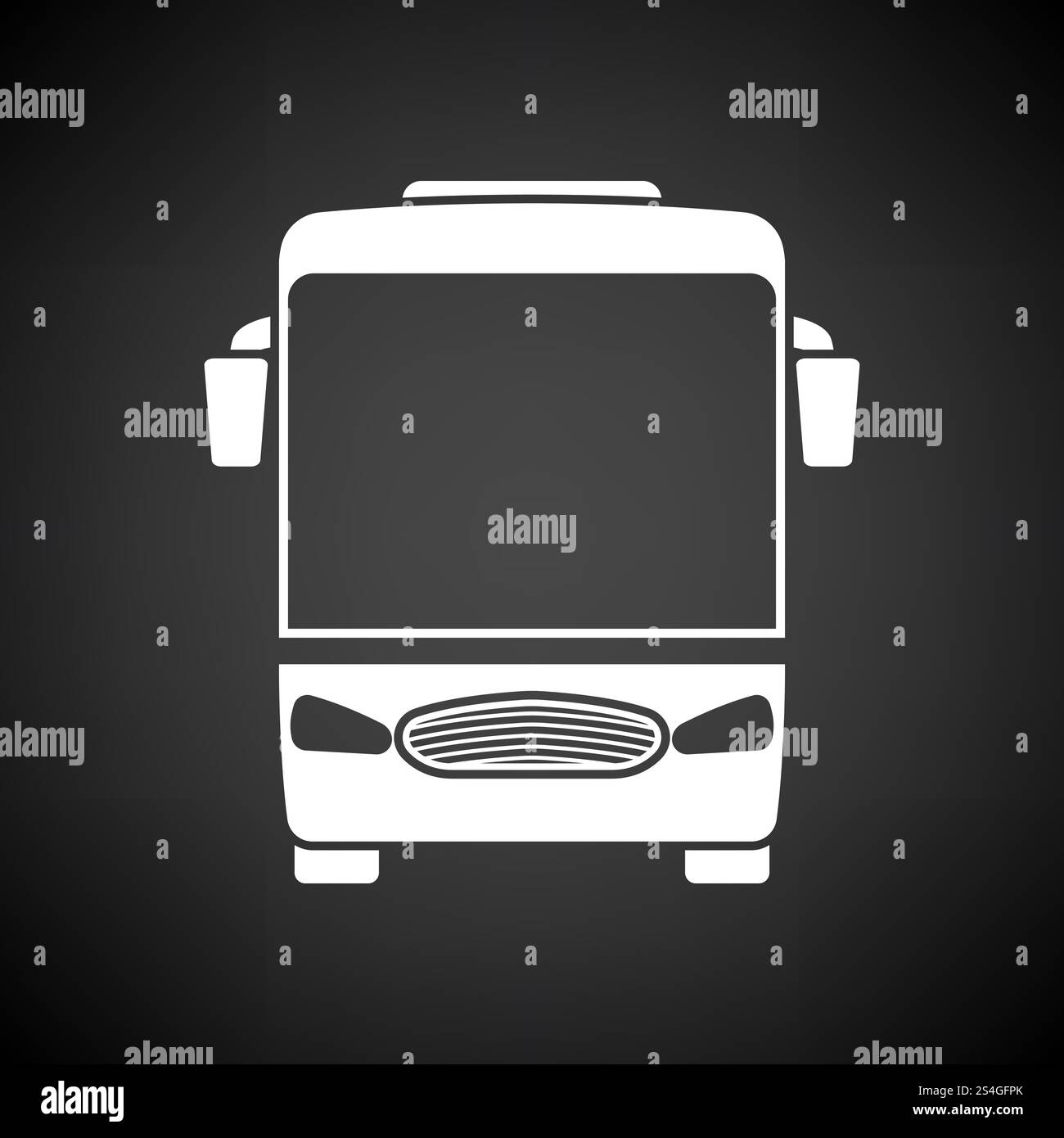 Tourist bus icon front view. Black background with white. Vector ...