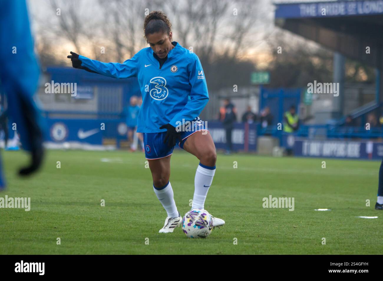Kingston, UK. 12th Jan, 2025. Catarina Macario (9 Chelsea) ahead of the ...