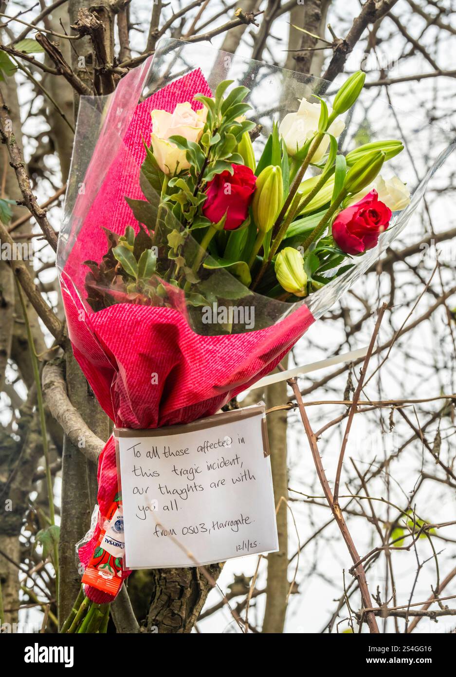 A floral tribute on the A19 near Bagby in North Yorkshire, following ...