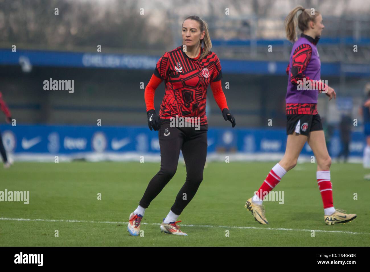 Kingston, UK. 12th Jan, 2025. Kayleigh Barton (15 Charlton) warming up ...