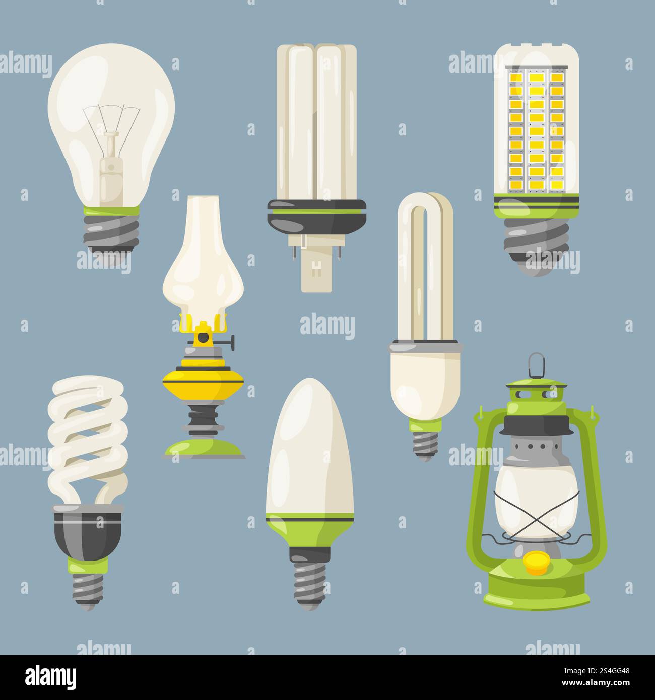 Different bulbs. Symbols of light in cartoon style. Vector illustration ...