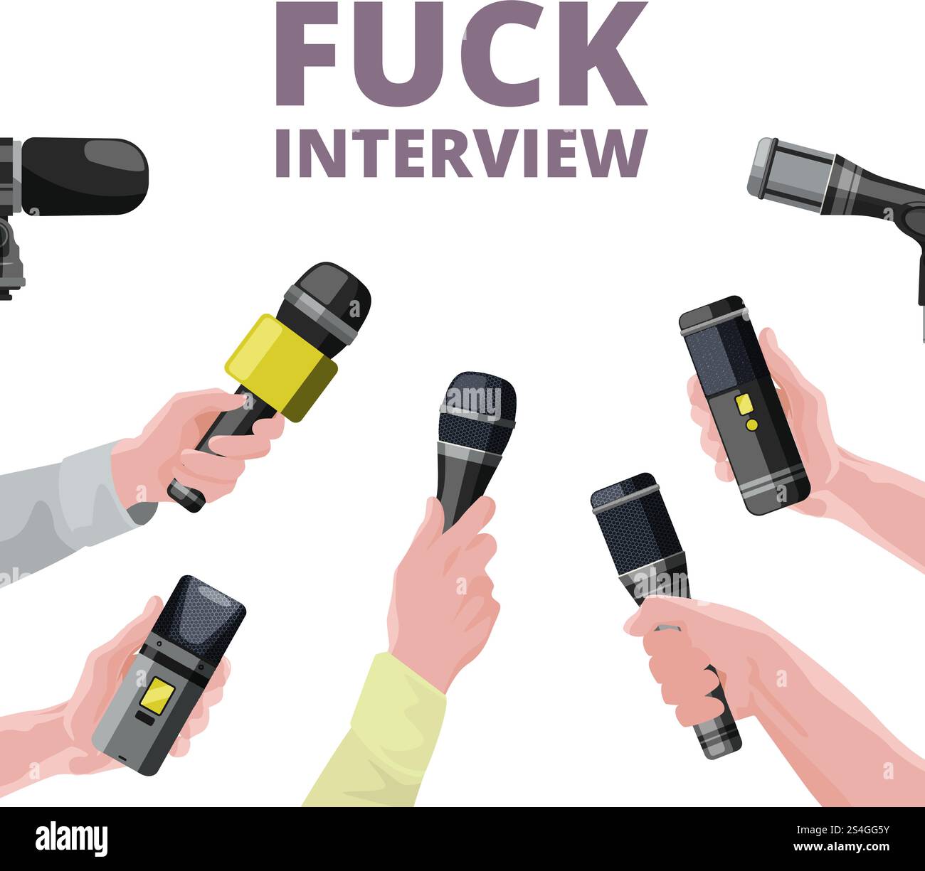 Illustrations for daily news. Hands holding microphones. Interview of ...