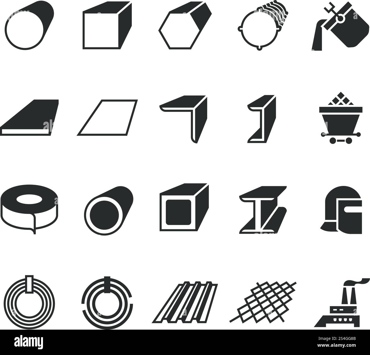 Steel pipe and roll steel metal product vector icons. Profile and bar ...