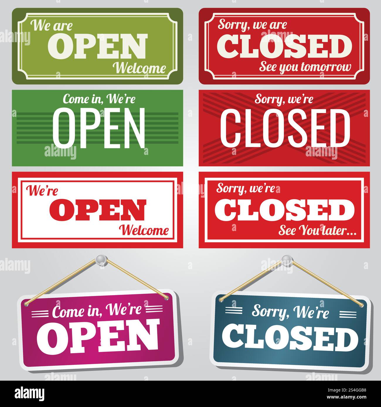 Open and closed vector store signs red and green. Shop banner door open ...