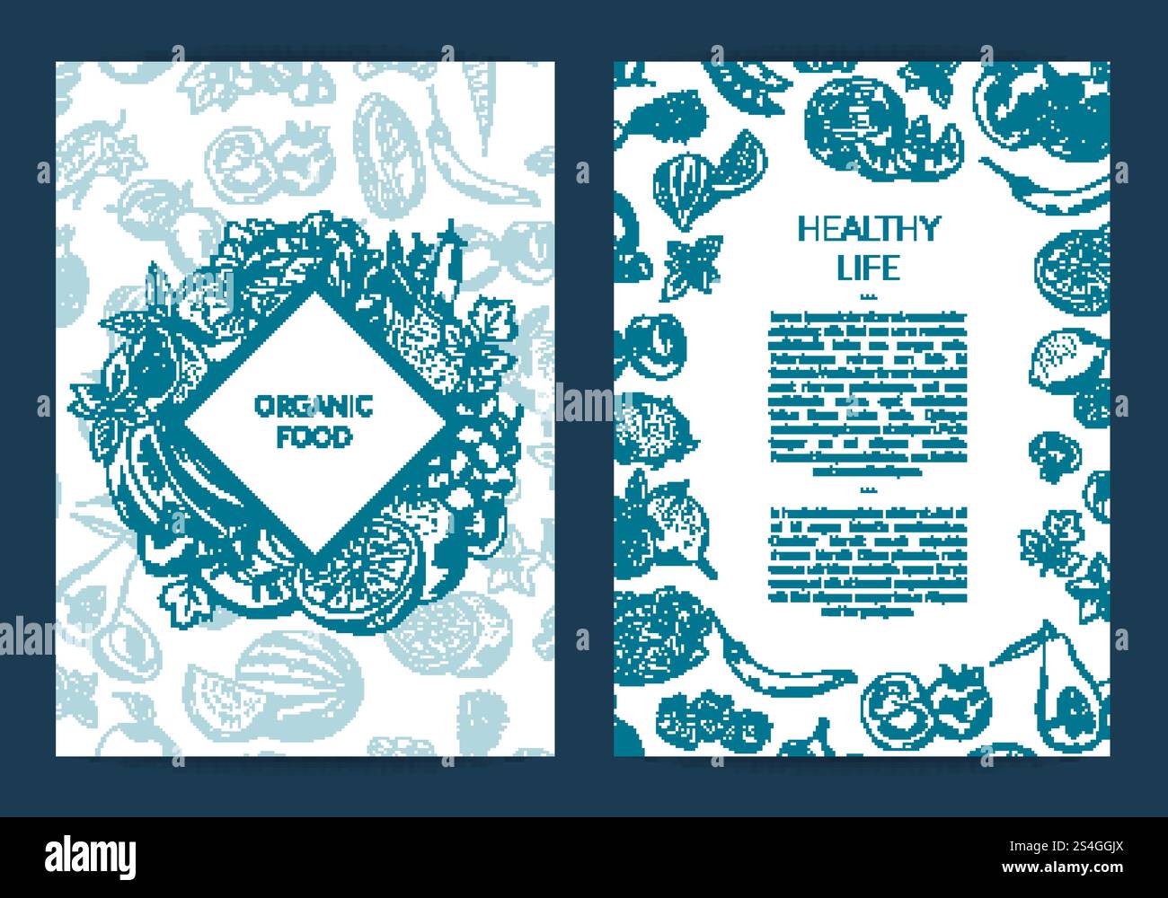 Vector handdrawn fruits and vegetables card, brochure, flyer template ...