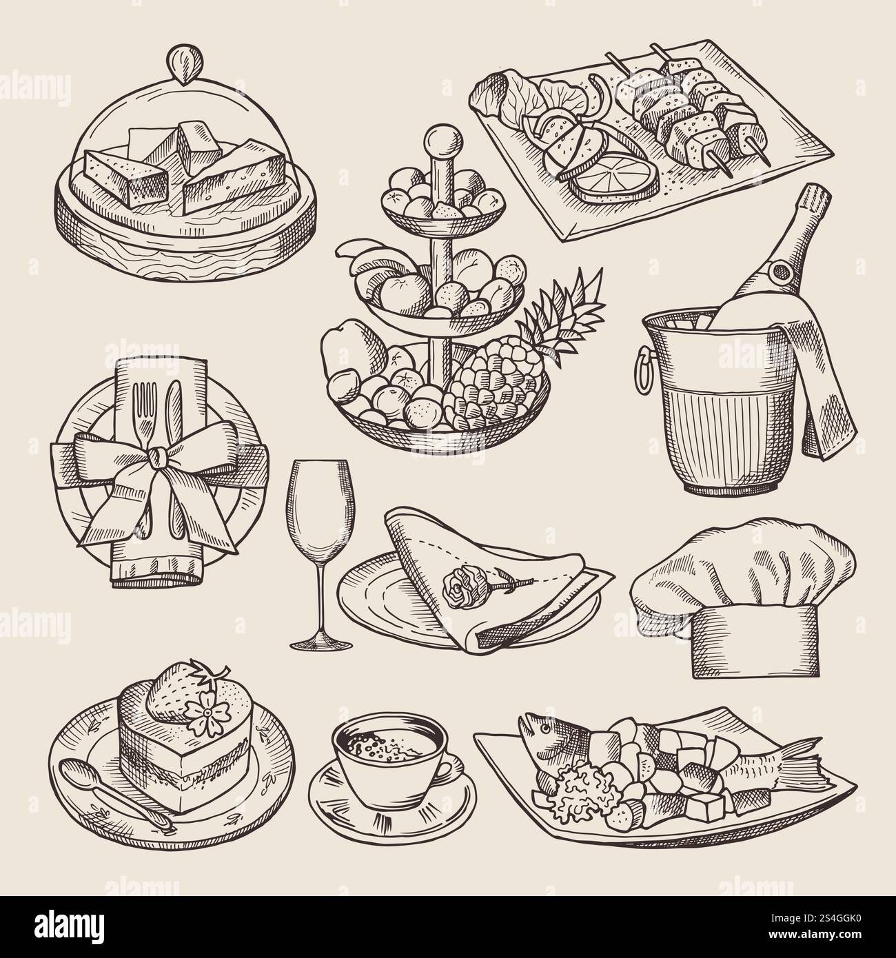 Different pictures for restaurant menu in retro style. Vector hand ...