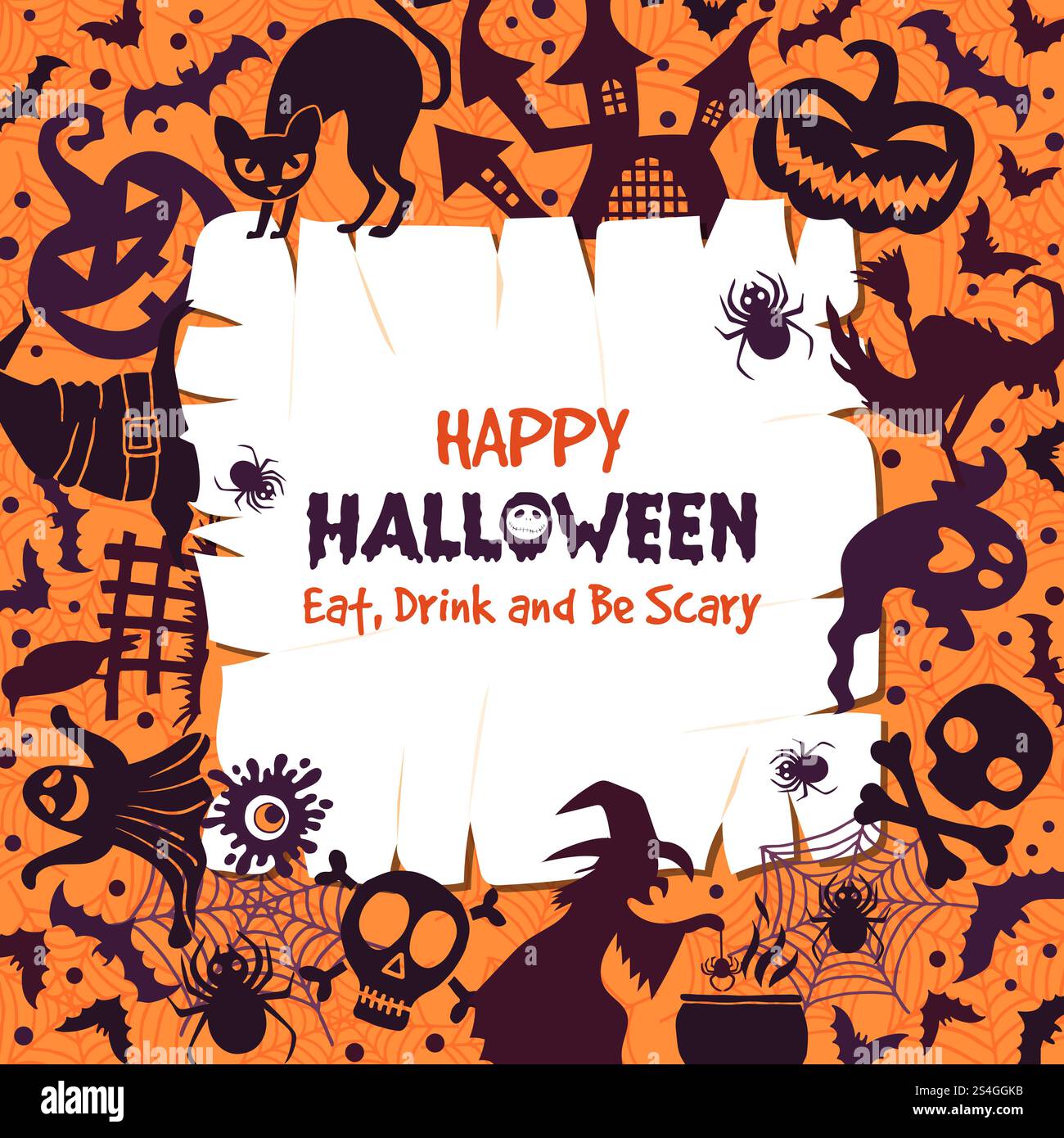 Invitation for halloween party. Scary background with different symbols ...