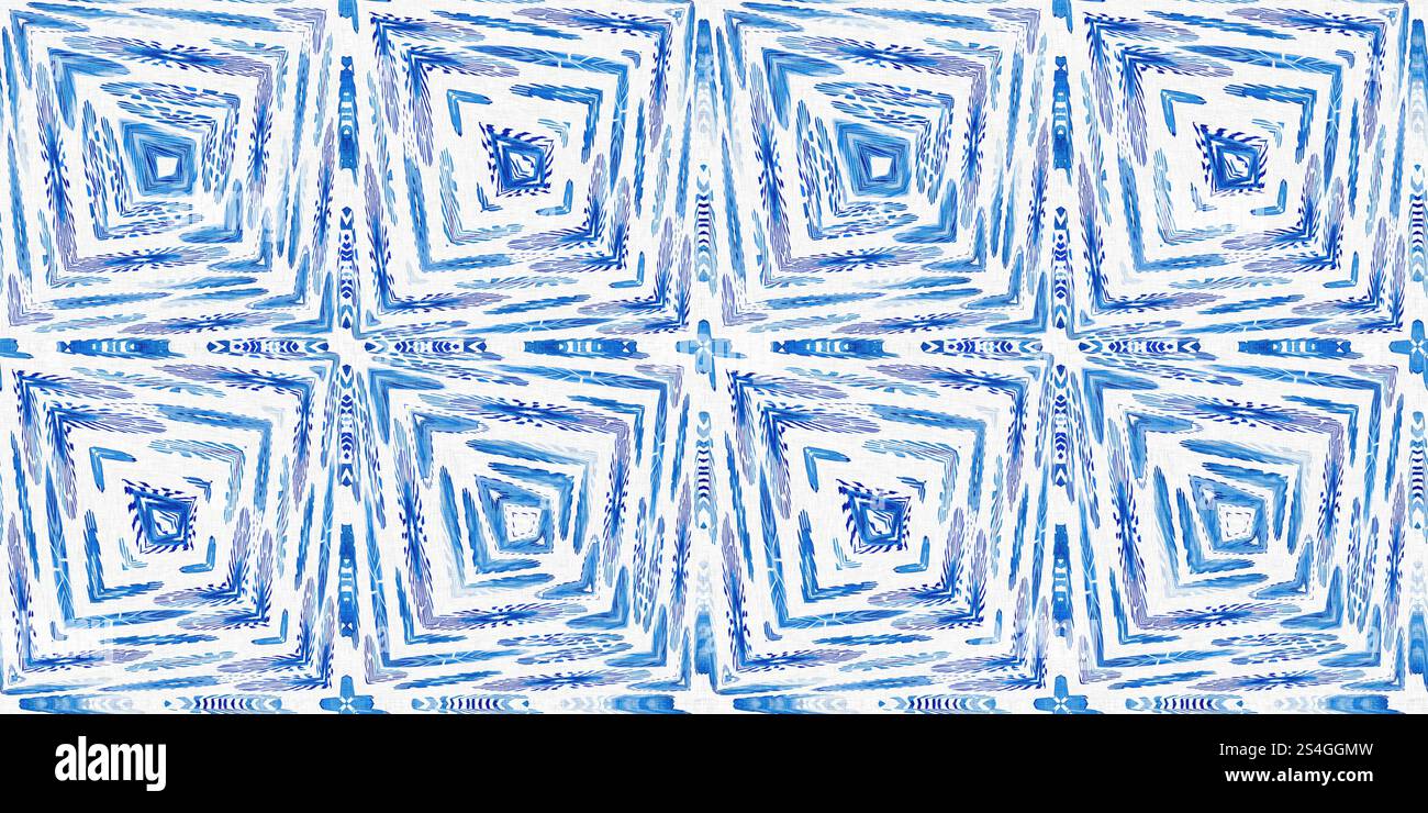 Geometric indigo shape seamless border. Irregular hand drawn batik ...