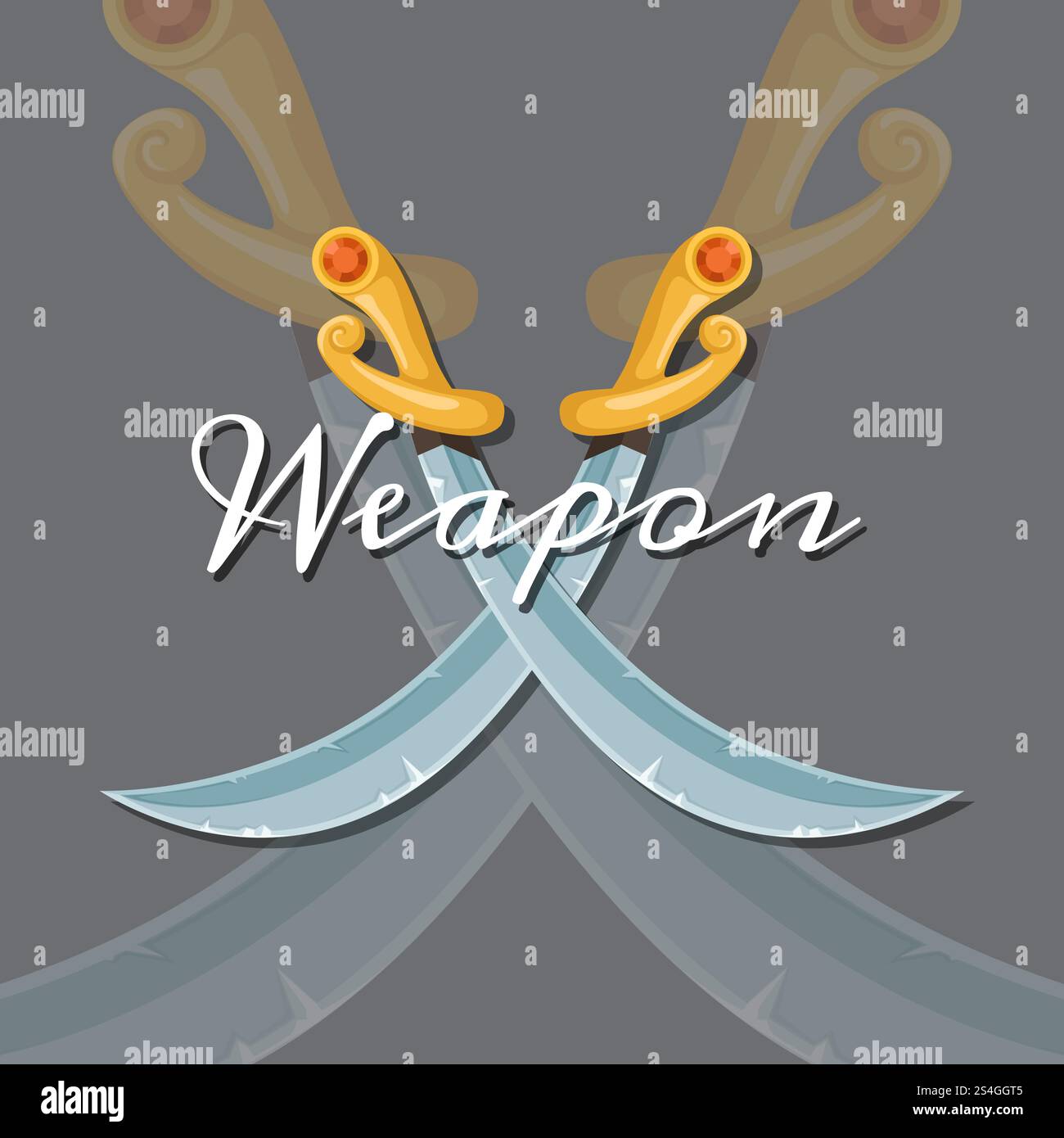 Vector fantasy cartoon style game design medieval crossed saber looking ...