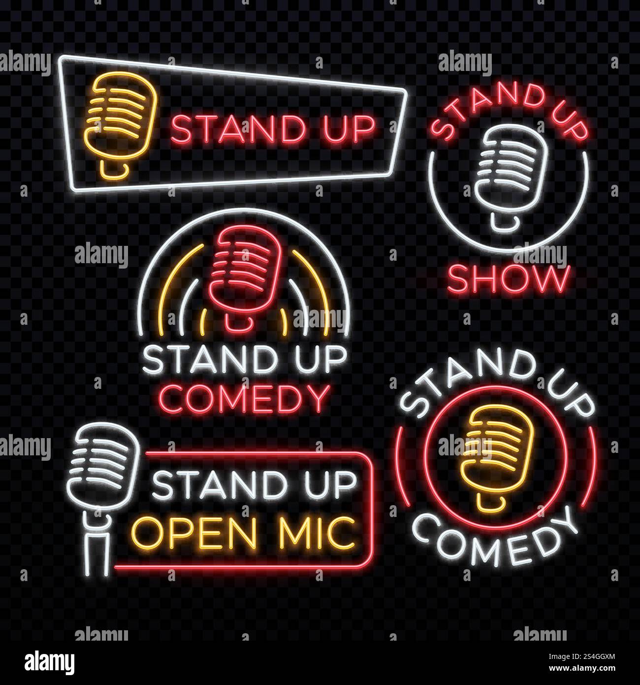 Stand Up comedy bright neon vector signs. Comedy stand up emblem, label ...