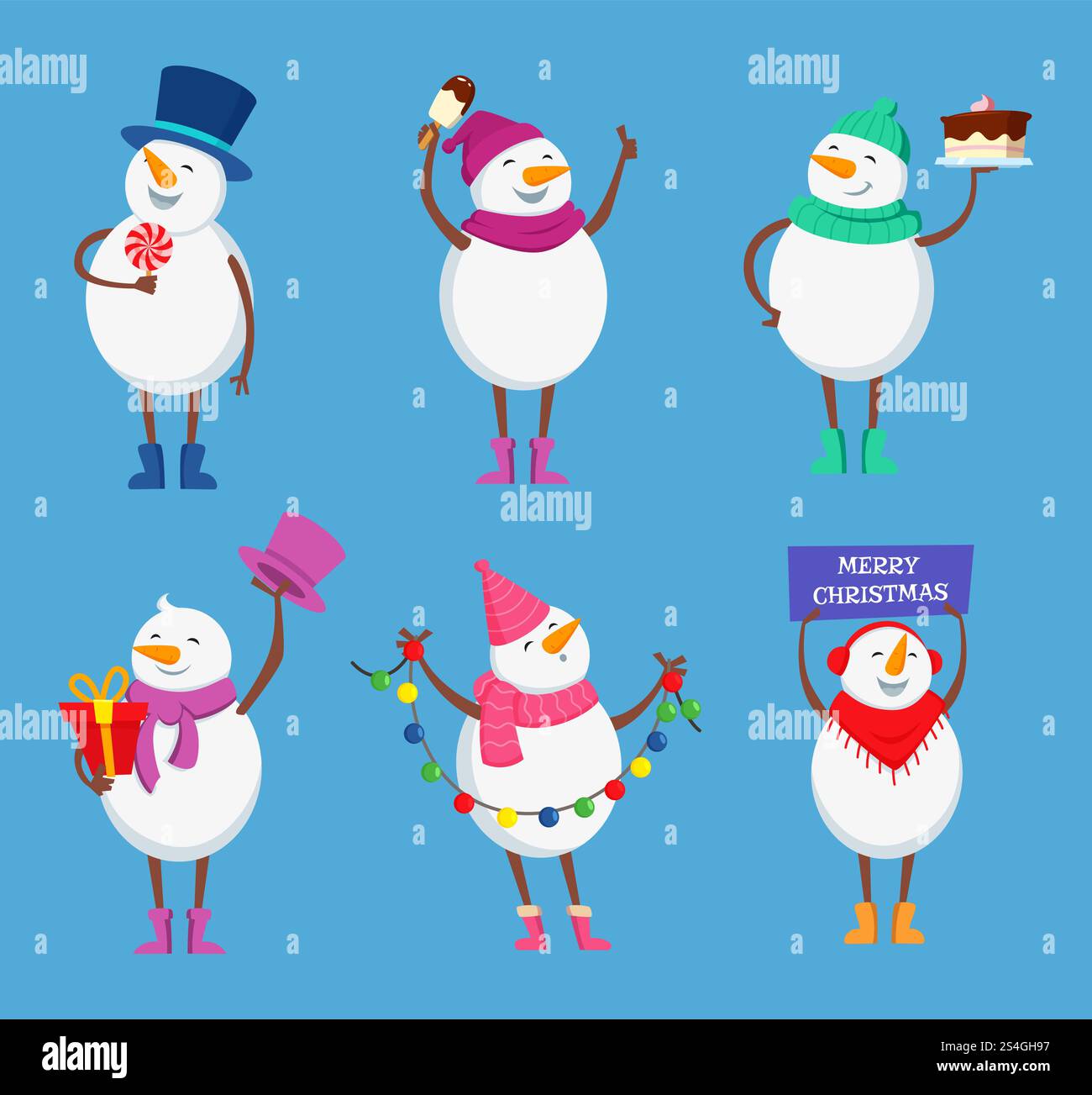 Funny snowmen in different action poses. Cute winter characters for ...