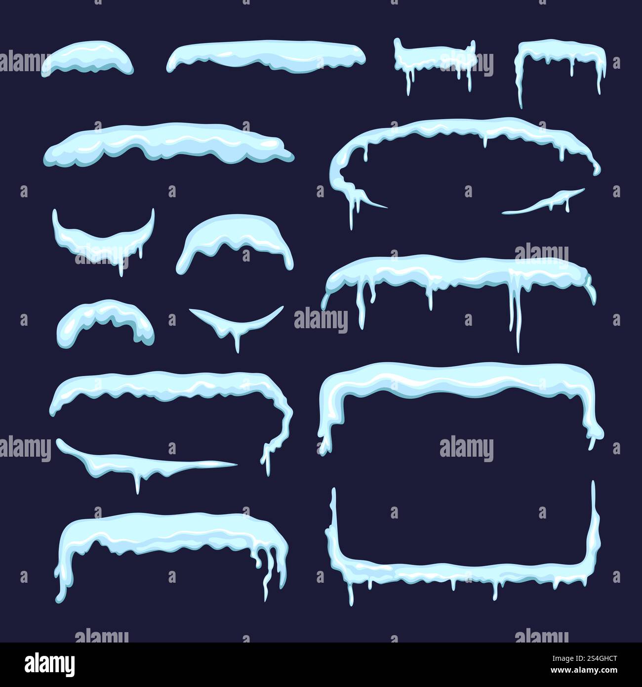 Set of different winter snow caps and icicles. Borders and dividers in ...