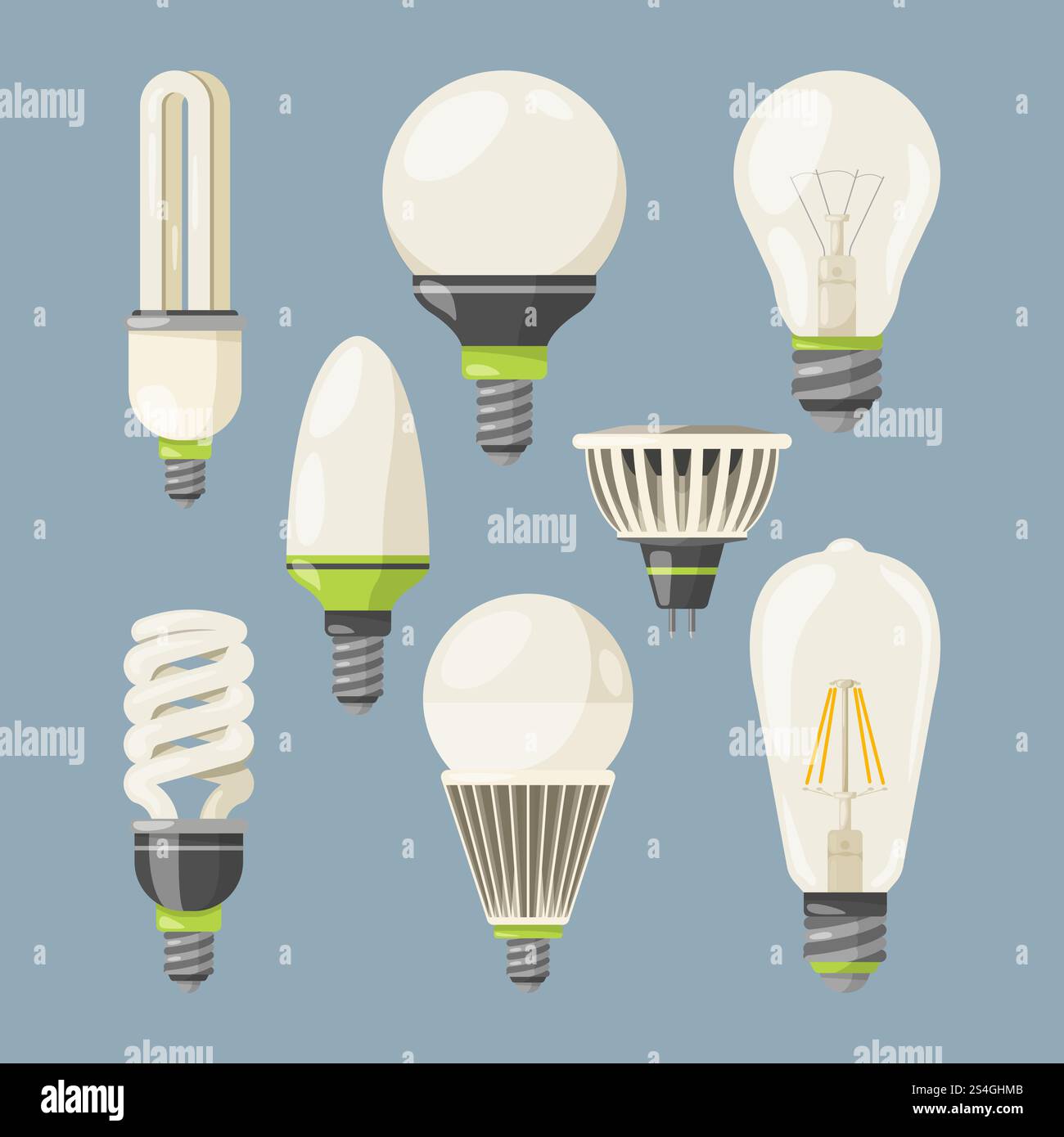 Incandescent bulbs, halogen and other different types. Vector pictures ...
