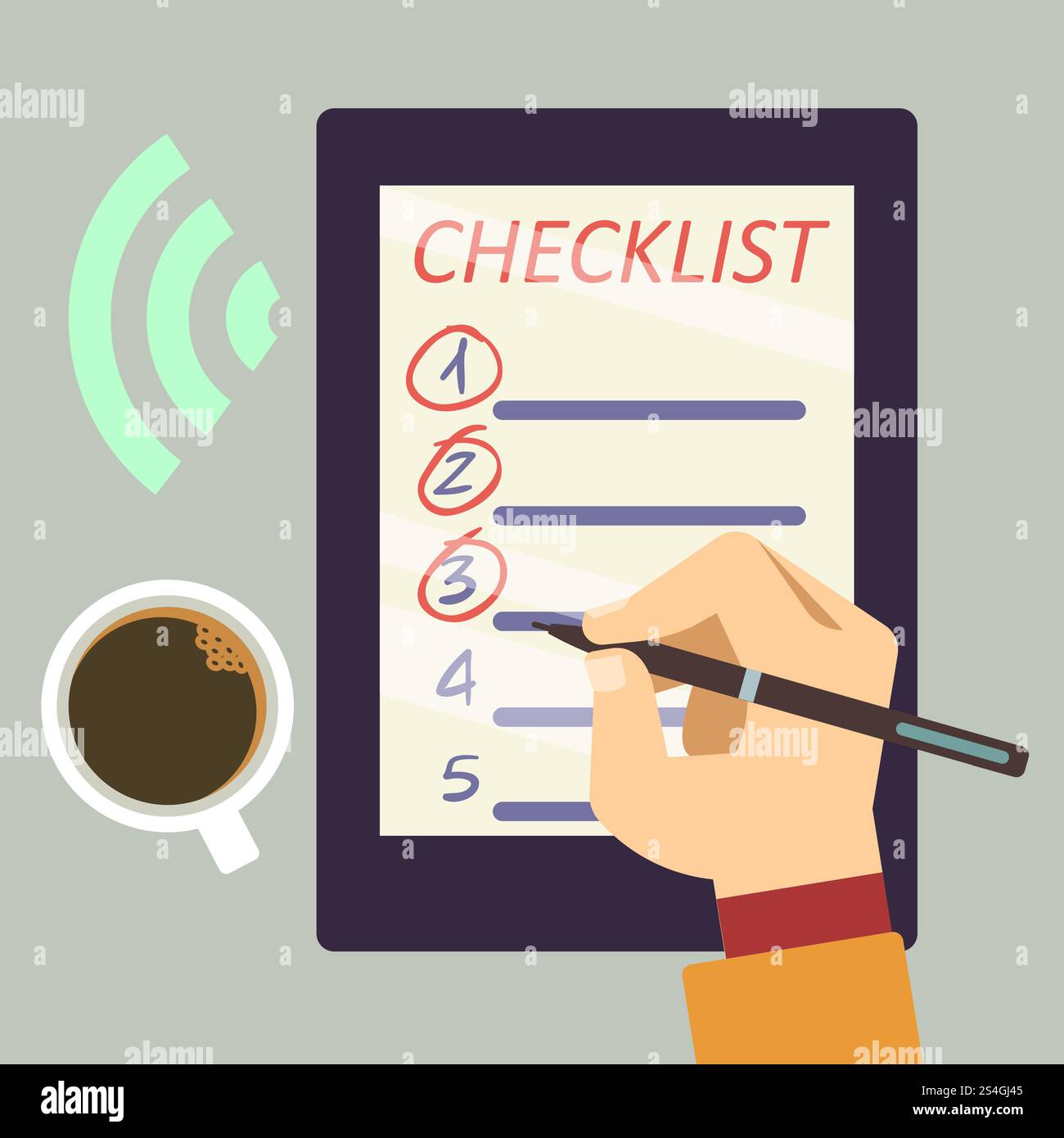 E-bullet journal with checklist - organize e-book flat concept. Vector ...