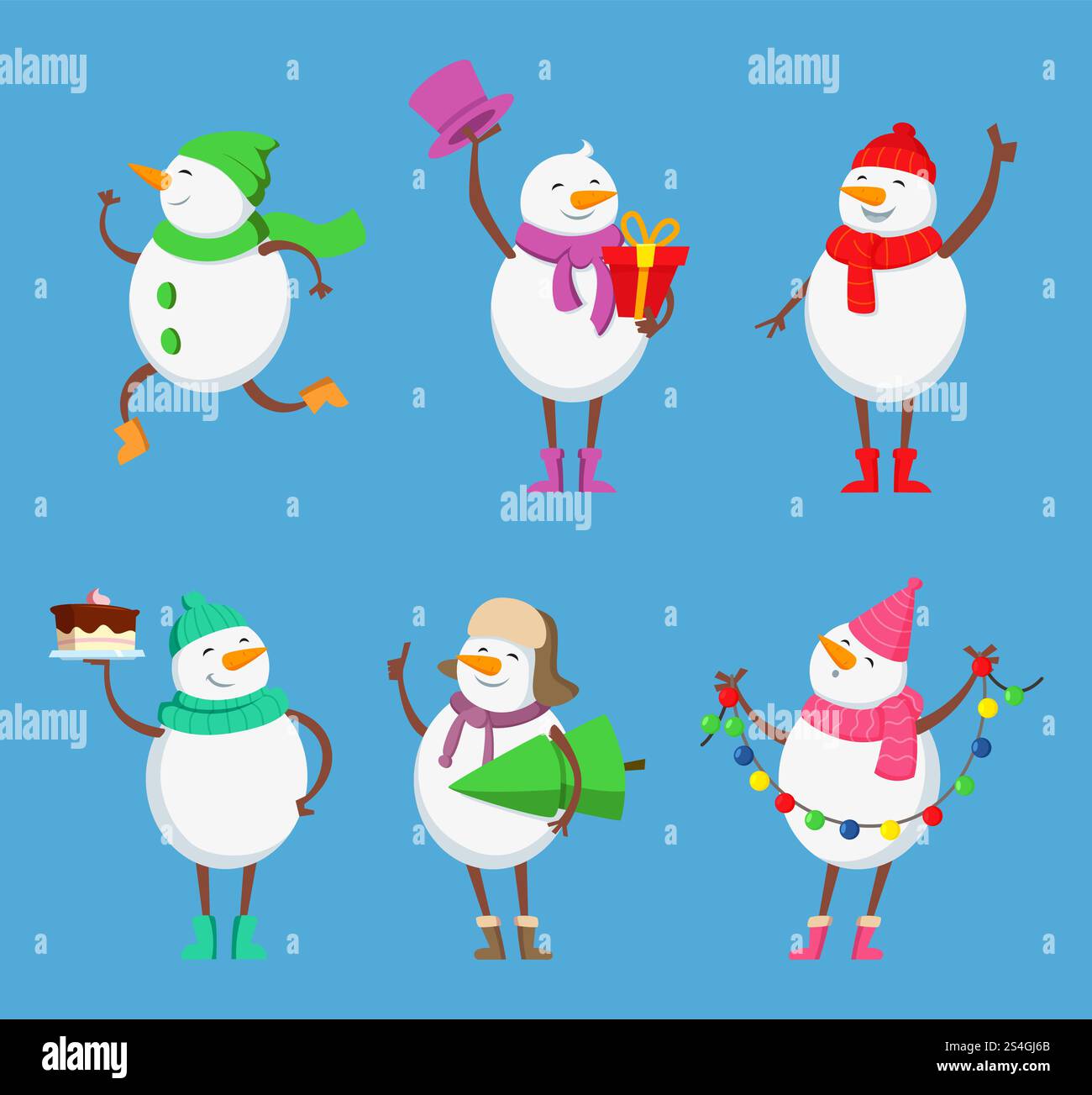 Vector mascot design of funny snowmen. Xmas characters set. Snowman ...