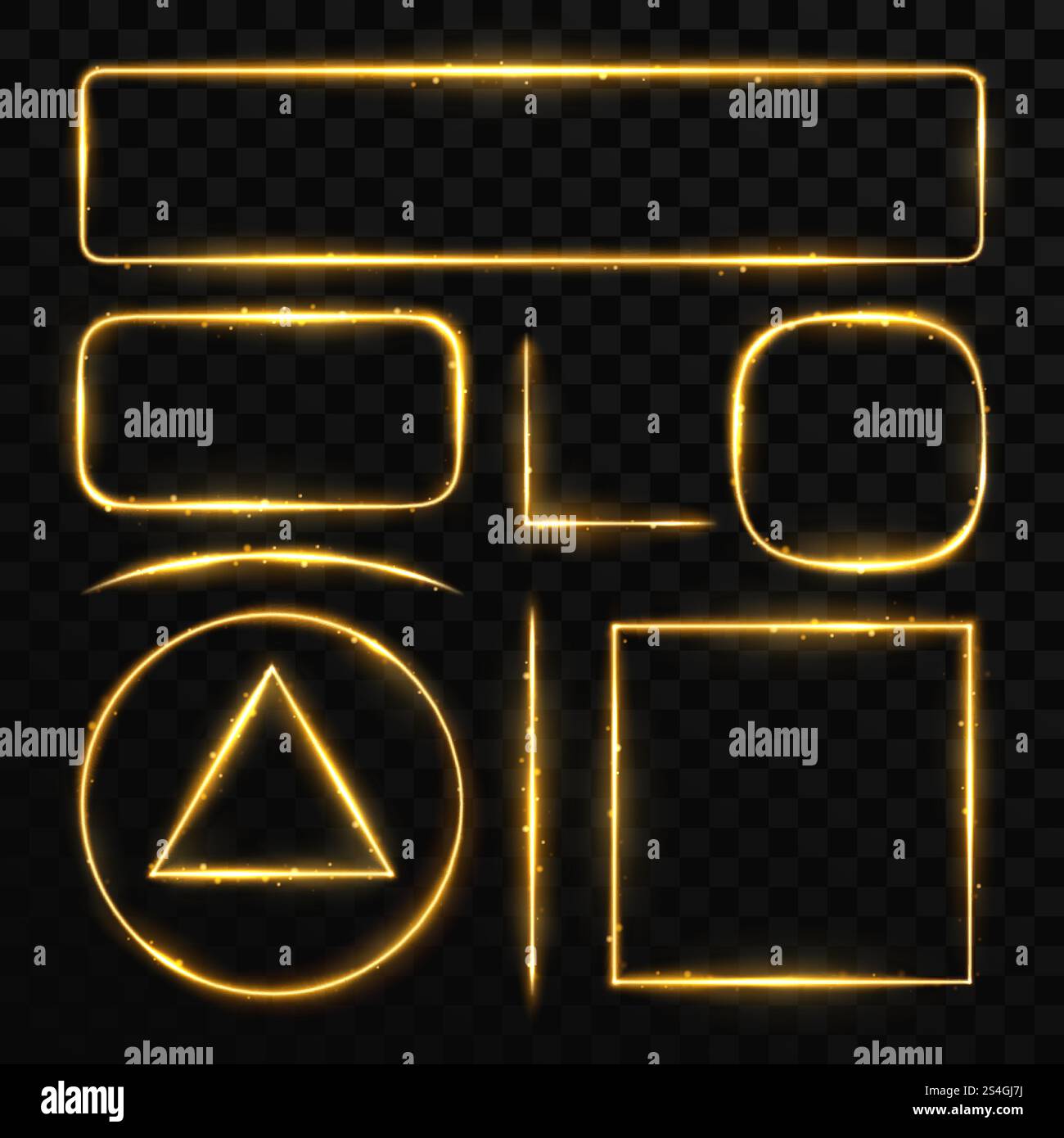 Golden glowing frames with light glittering effect and sparks vector ...