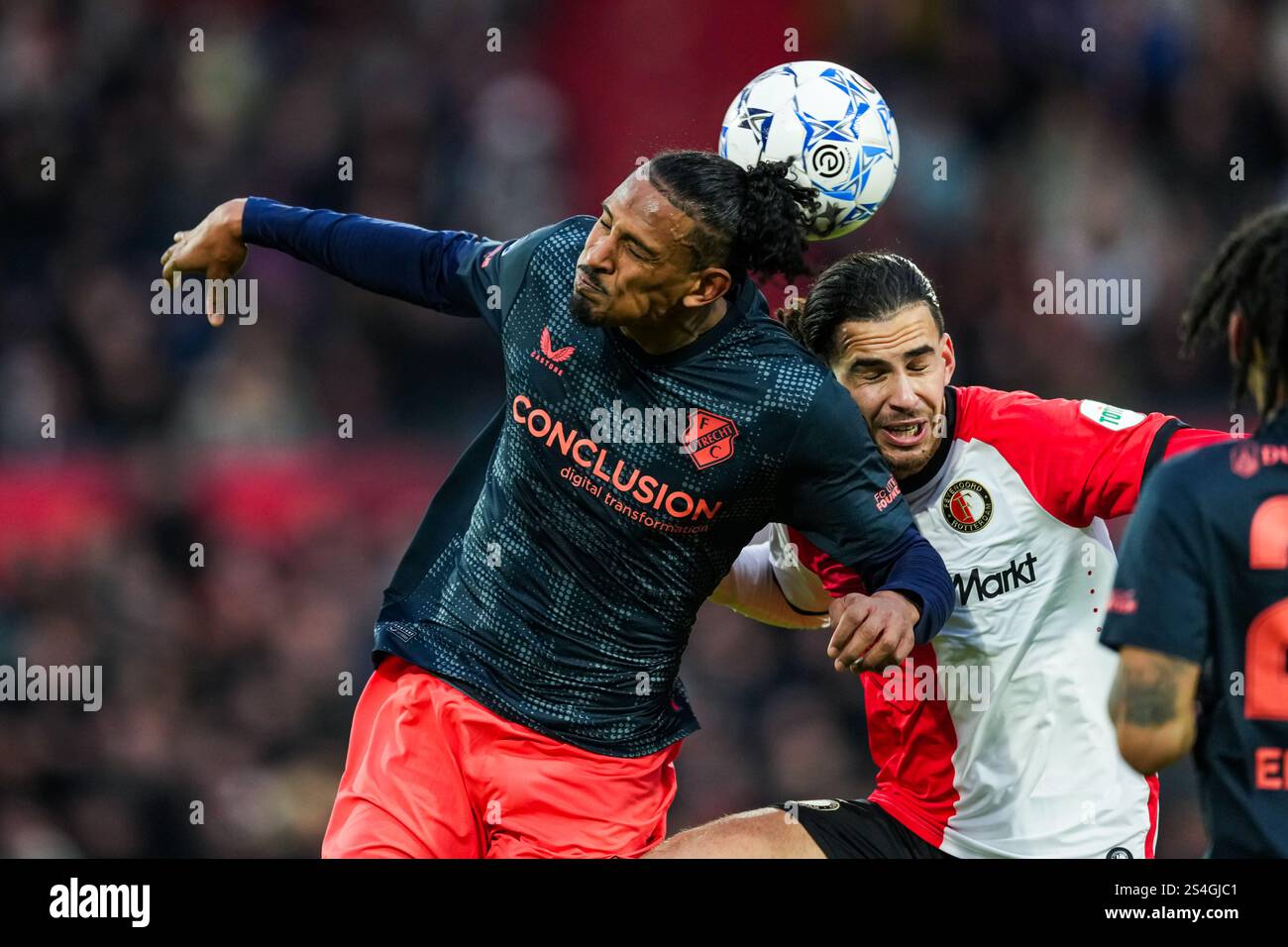 Rotterdam, The Netherlands. 12th Jan, 2025. Rotterdam - Sebastien Haller of FC Utrecht, Ramiz ...