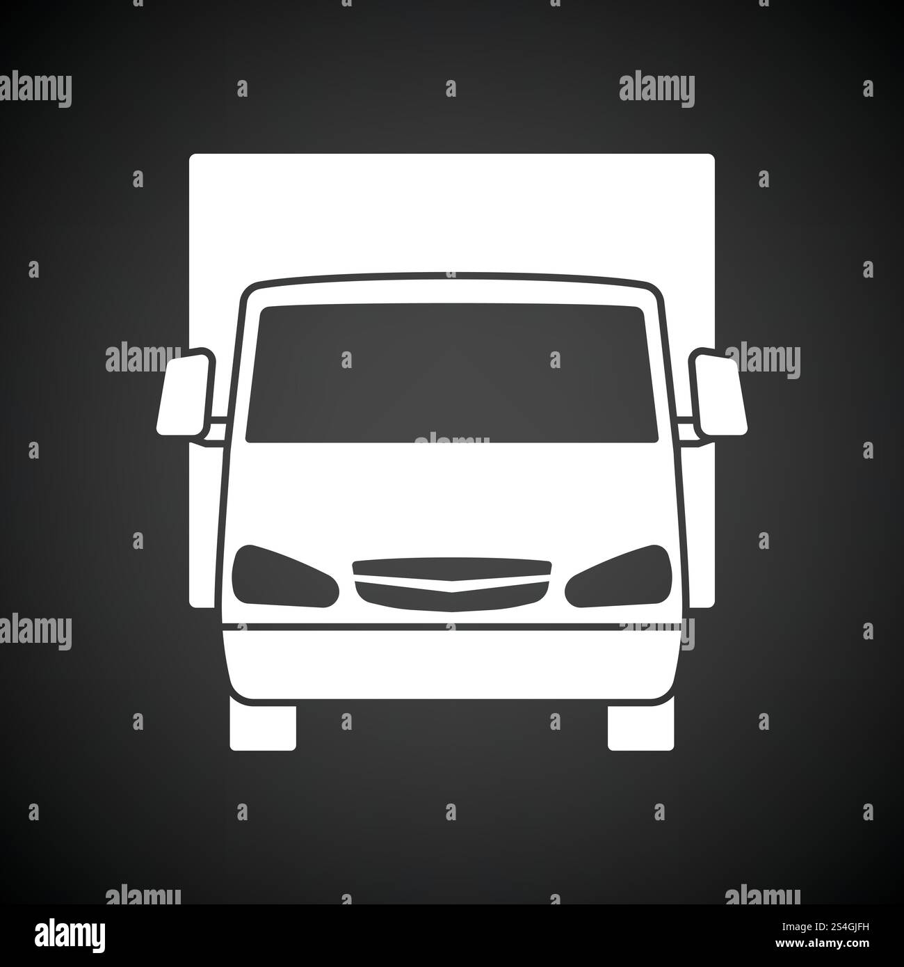 Van truck icon front view. Black background with white. Vector ...
