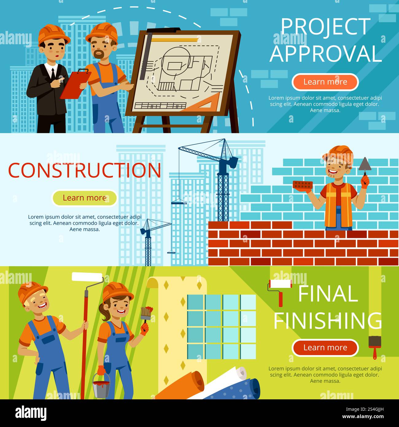 Concept pictures of construction steps. Project of building. Different ...