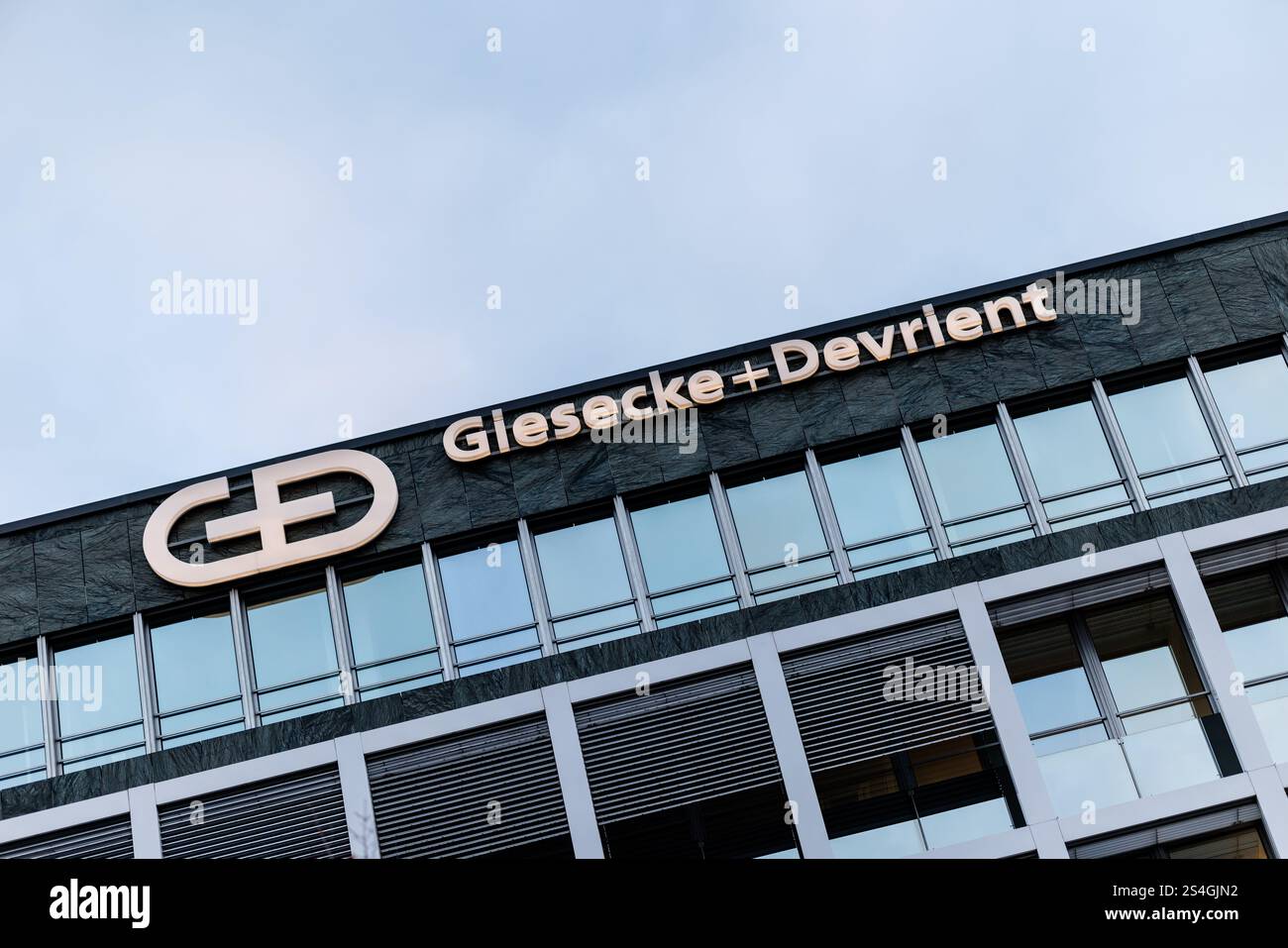 Munich, Germany. 10th Jan, 2025. The logo and lettering of Giesecke Devrient GmbH (G D) can be ...
