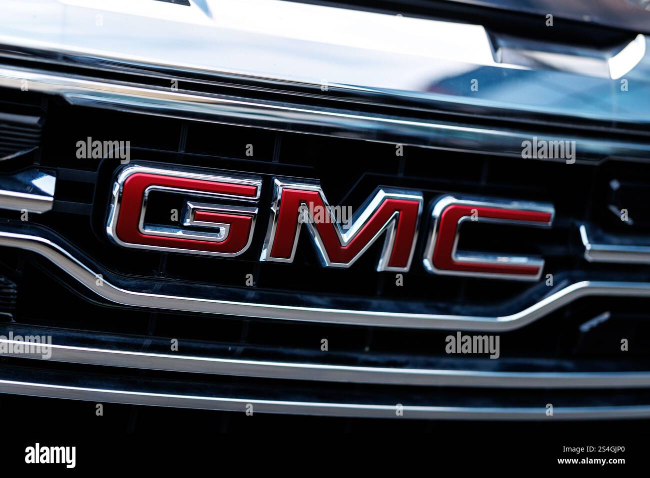Munich, Germany. 10th Jan, 2025. The GMC brand logo can be seen on a ...