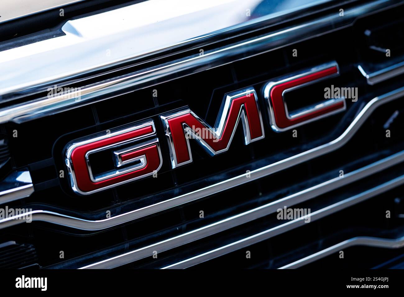 Munich, Germany. 10th Jan, 2025. The GMC brand logo can be seen on a ...