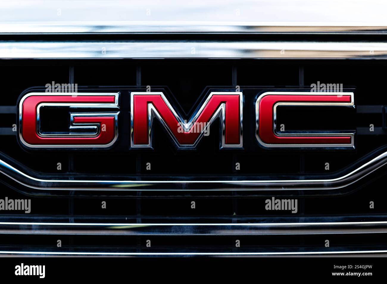 Munich, Germany. 10th Jan, 2025. The GMC brand logo can be seen on a vehicle at a branch of the ...