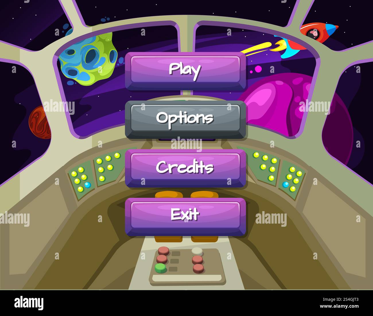 Vector cartoon style enabled and disabled buttons with text for game ...