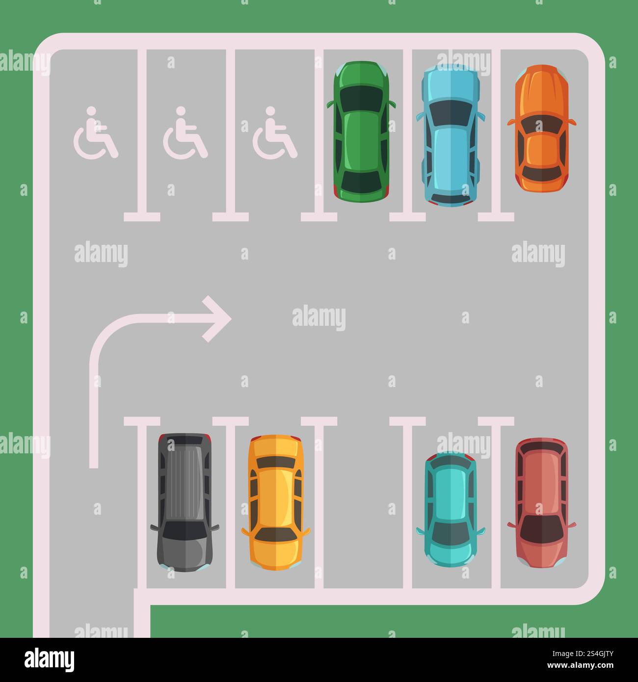 Vector parking lot with places for disabled people with cars top view ...
