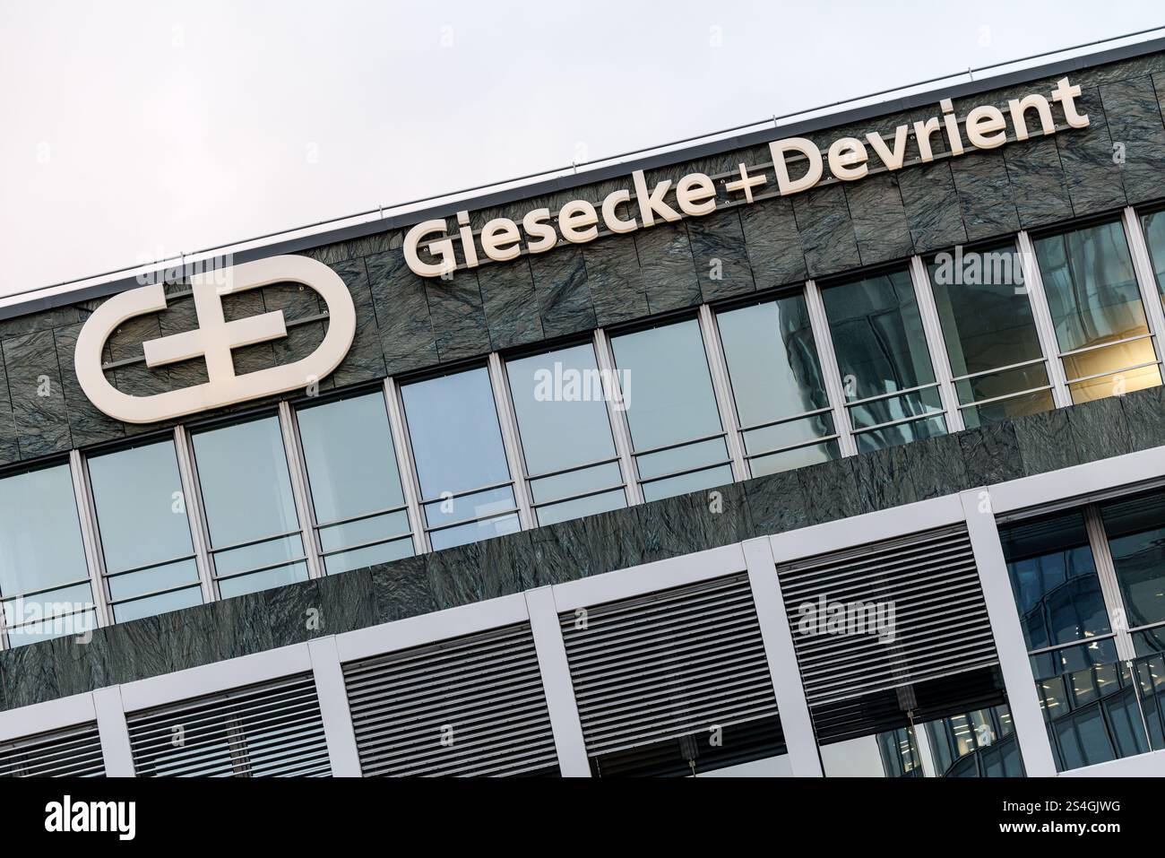 Munich, Germany. 10th Jan, 2025. The logo and lettering of Giesecke Devrient GmbH (G D) can be ...