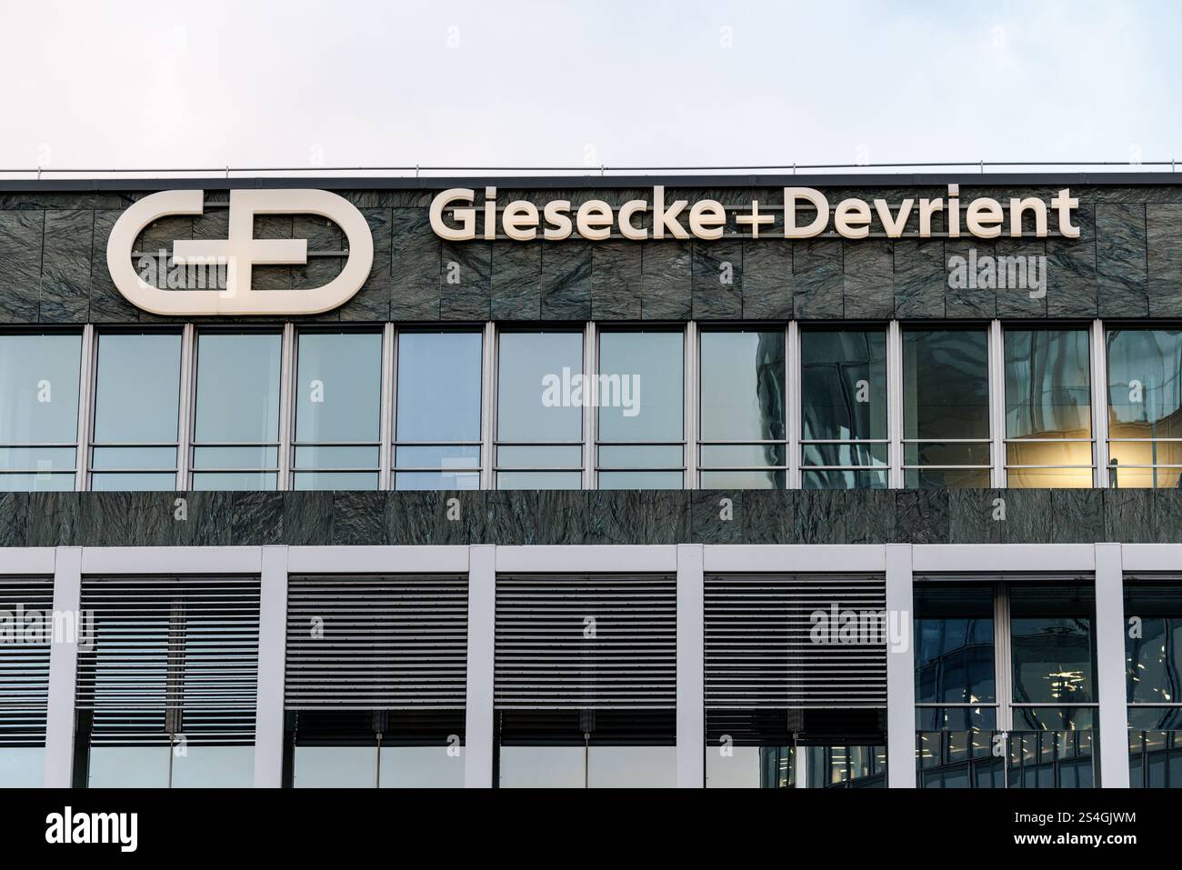 Munich, Germany. 10th Jan, 2025. The logo and lettering of Giesecke Devrient GmbH (G D) can be ...