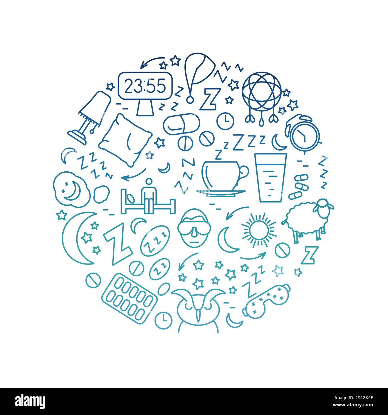 Relax and night rest vector signs. Sleeping linear icons of set ...