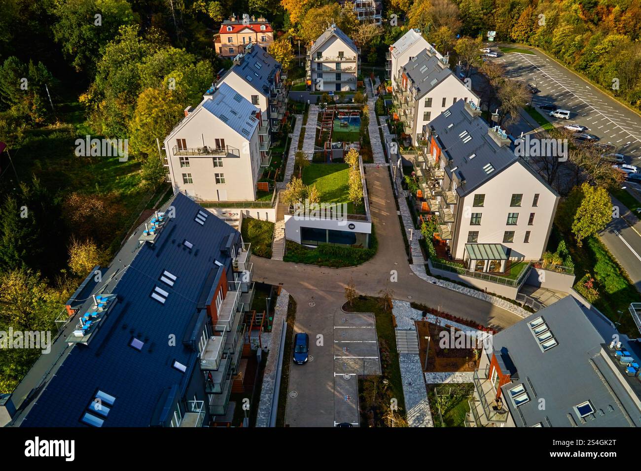 Aerial view of modern residential neighborhood with contemporary ...