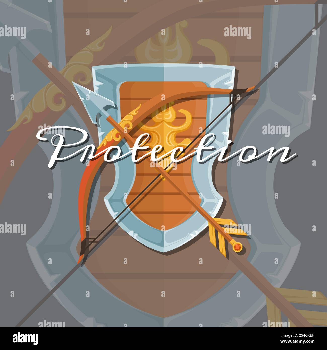 Vector fantasy cartoon style game design medieval crossed shield, arrow ...