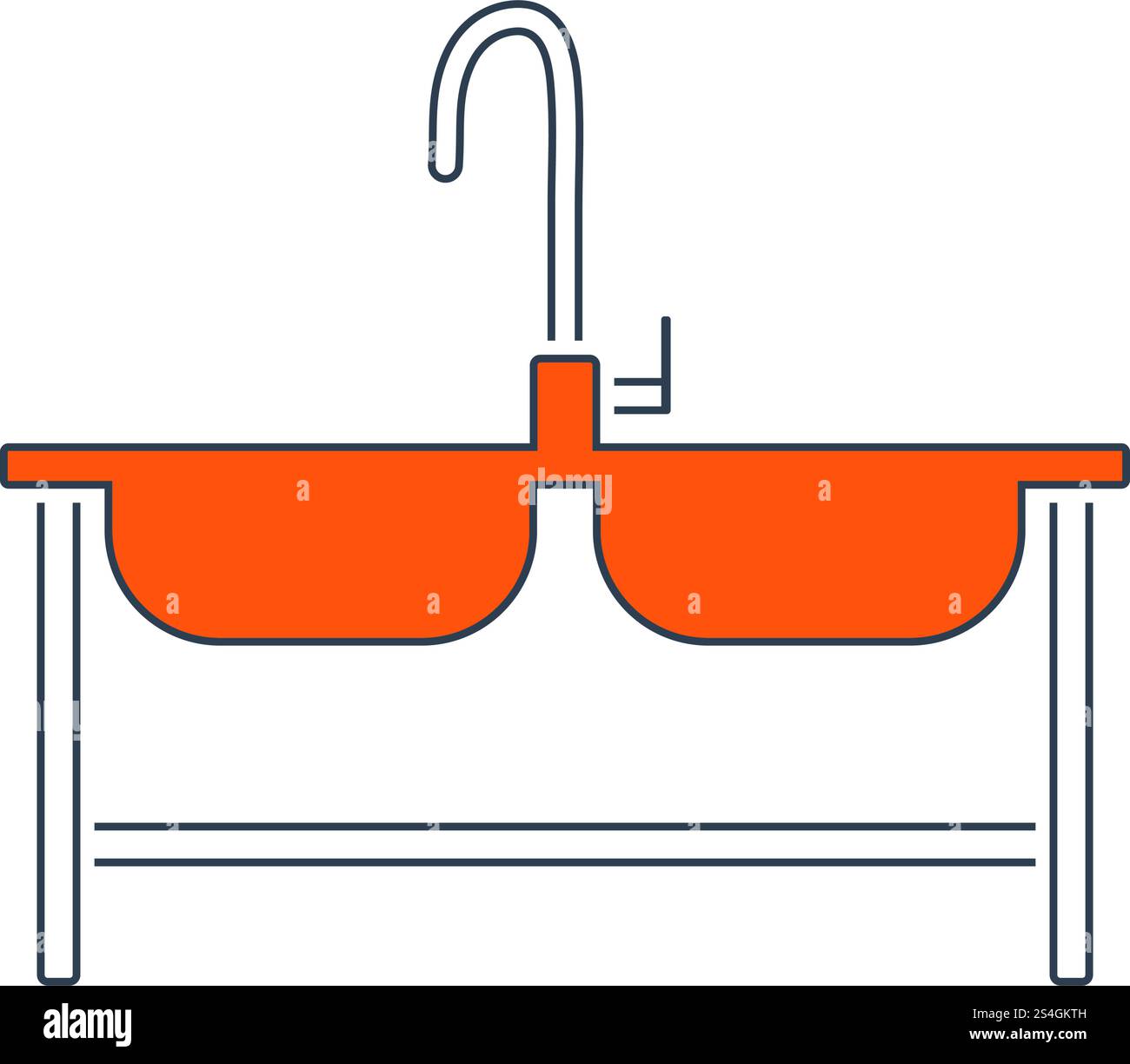 Icon Of Double Sink. Thin Line With Red Fill Design. Vector ...