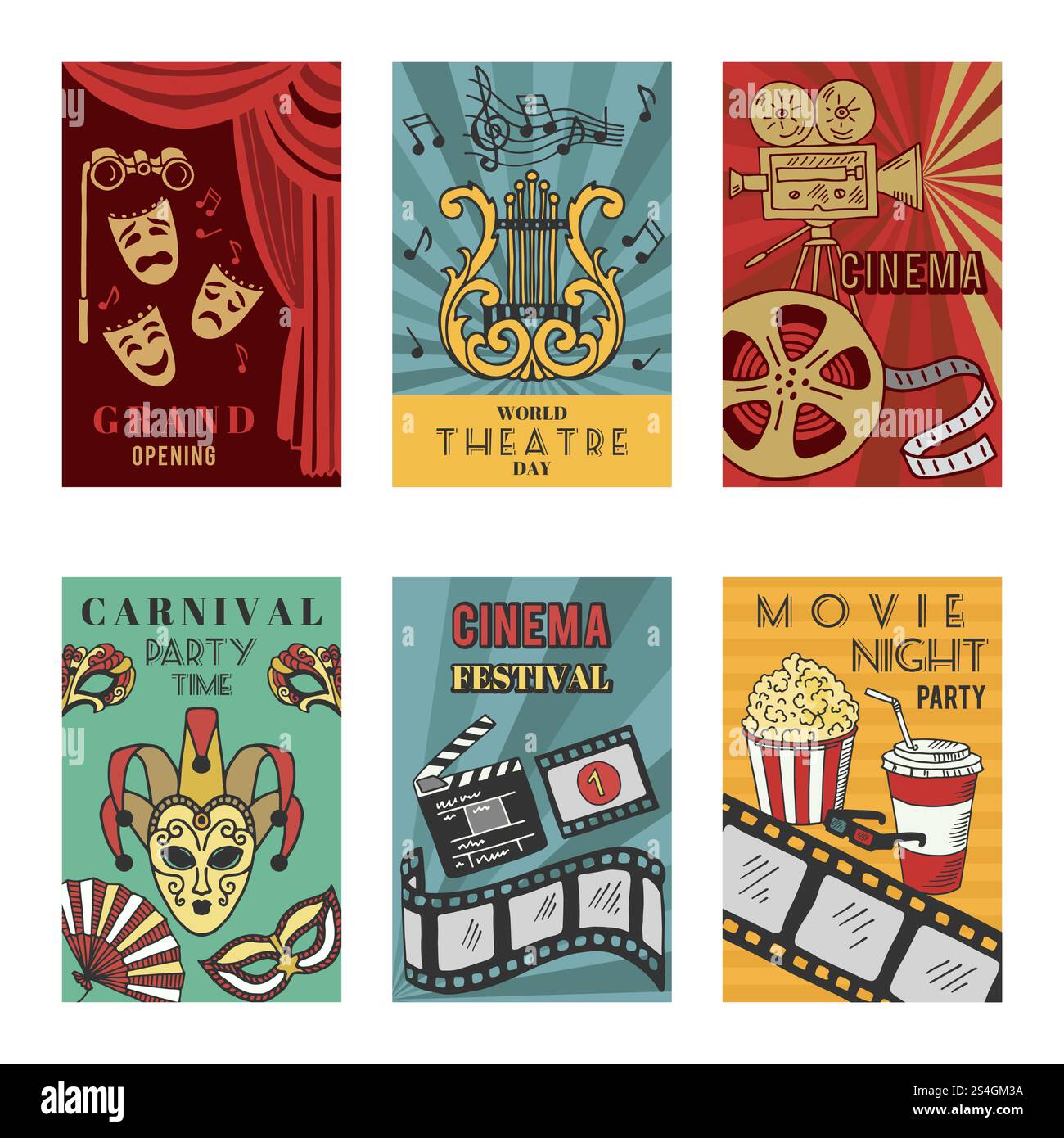 Posters design set with theatre and cinema symbols. Vector ...