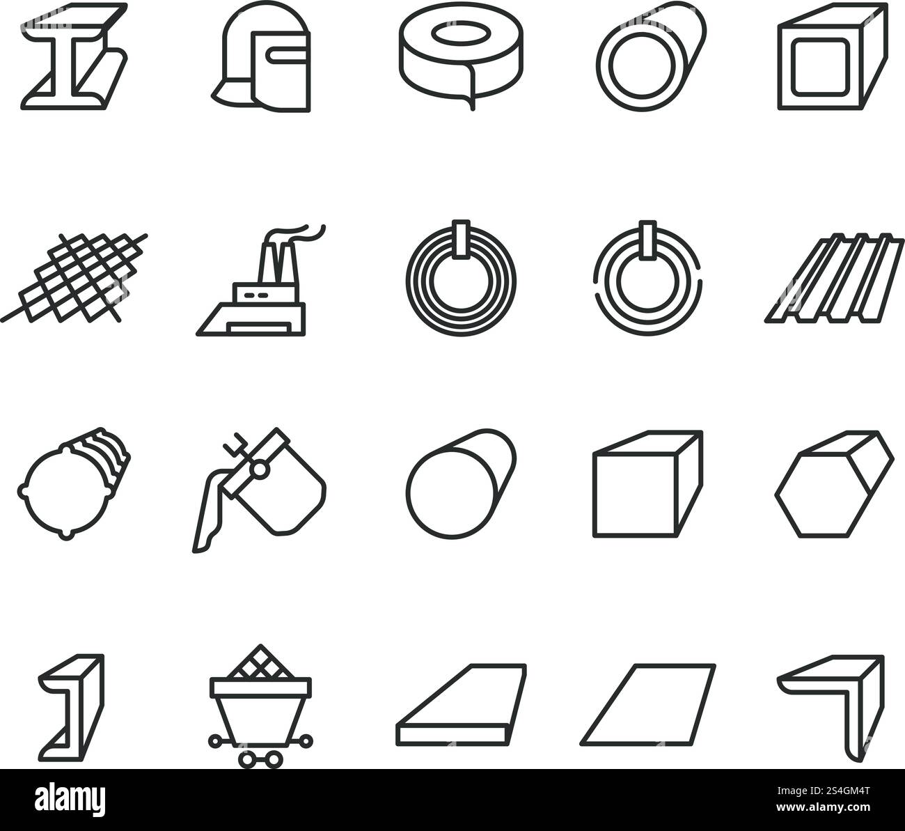 Steel material products line vector icons. Steel pipe and beam ...