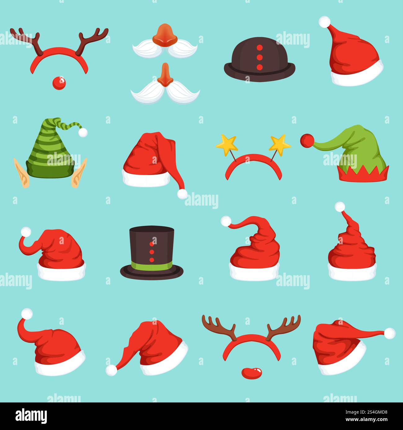 Hats of different christmas characters. Cap of santa, elf and snowman ...