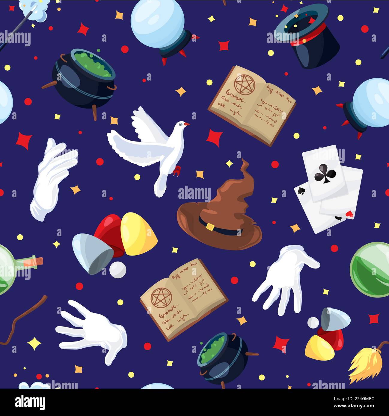 Vector seamless pattern with symbols of magicians, alchemists and ...