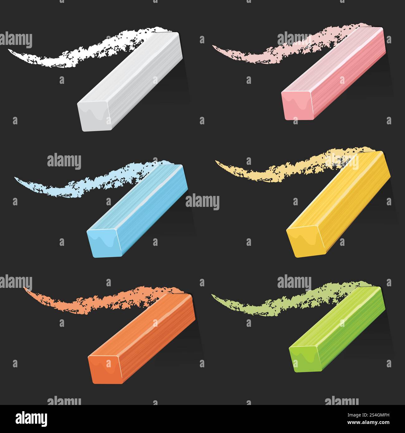 Colored artist chalks, pastel sticks with strokes on blackboard vector ...