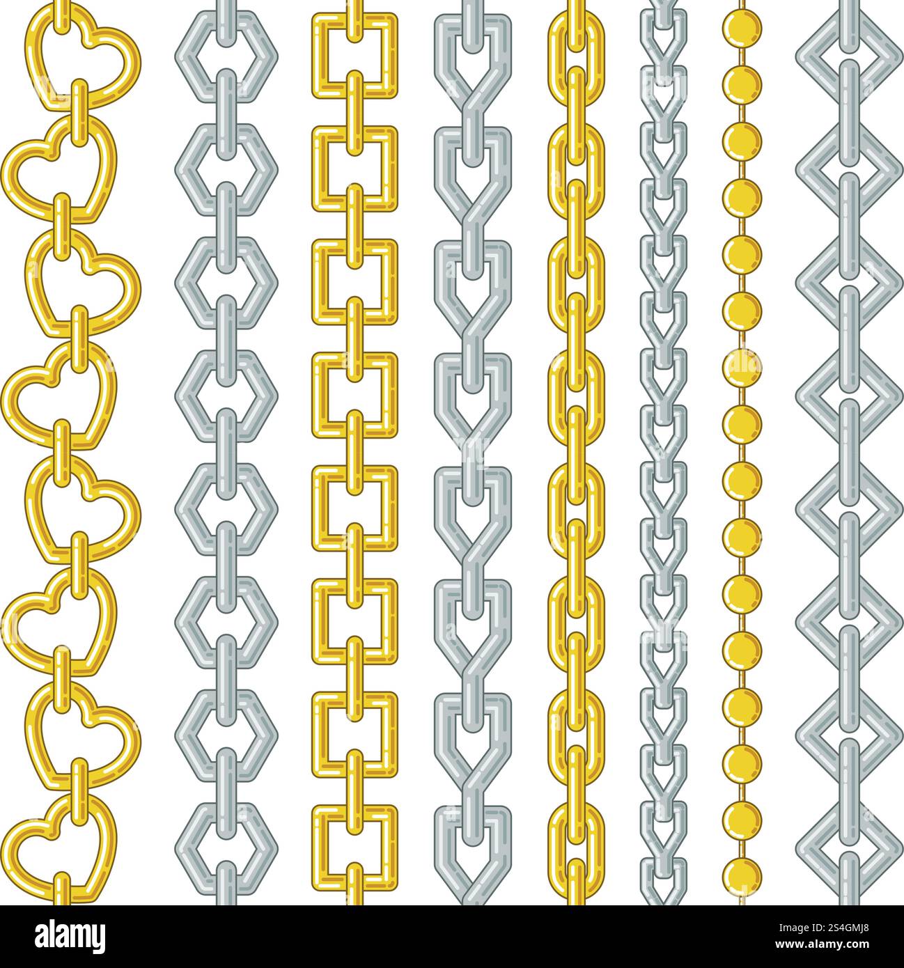 Gold and silver chains. Vector collection set isolate on white. Set of ...